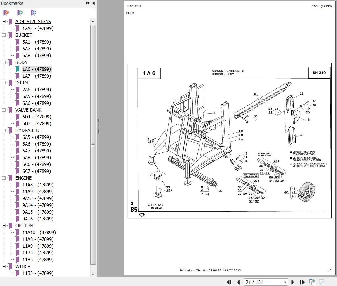 Manitou Concrete Mixer BH 340 MOT ROBIN EH17B Parts Catalog 647899