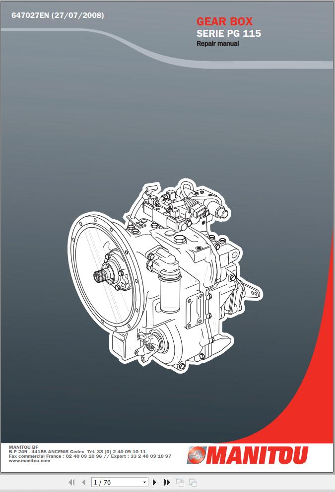 Manitou Gearbox Series PG115 Repair Manual 647027EN