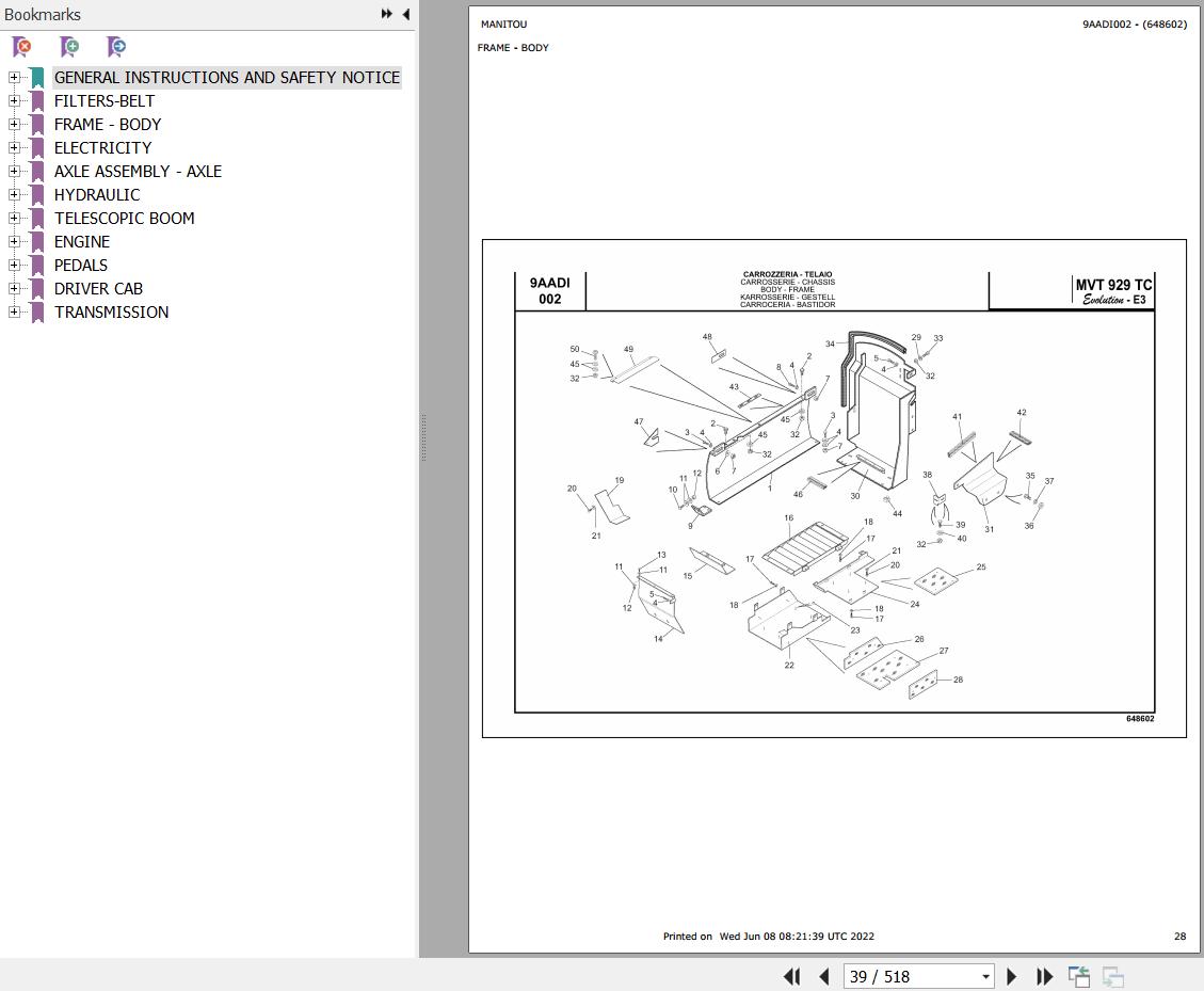 Manitou MVT 929 TURBO COMPACT EVOLUTION S2 E3 Parts Catalog 648602