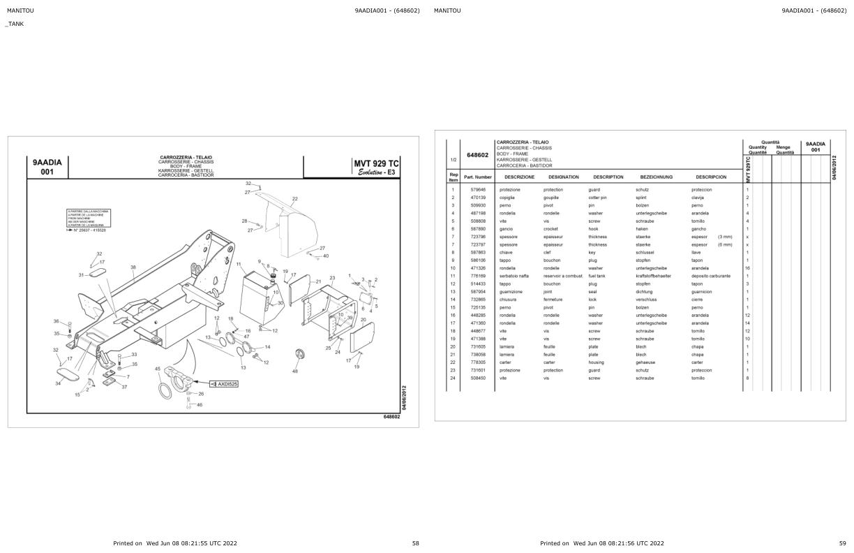 Manitou MVT 929 TURBO COMPACT EVOLUTION S2 E3 Parts Catalog 648602