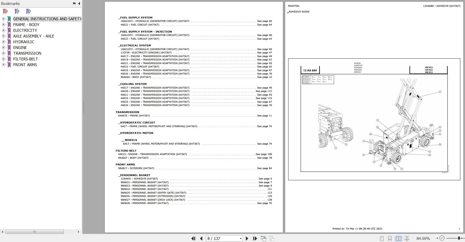 Manitou Platform 100 SC2 Parts Catalog 647367