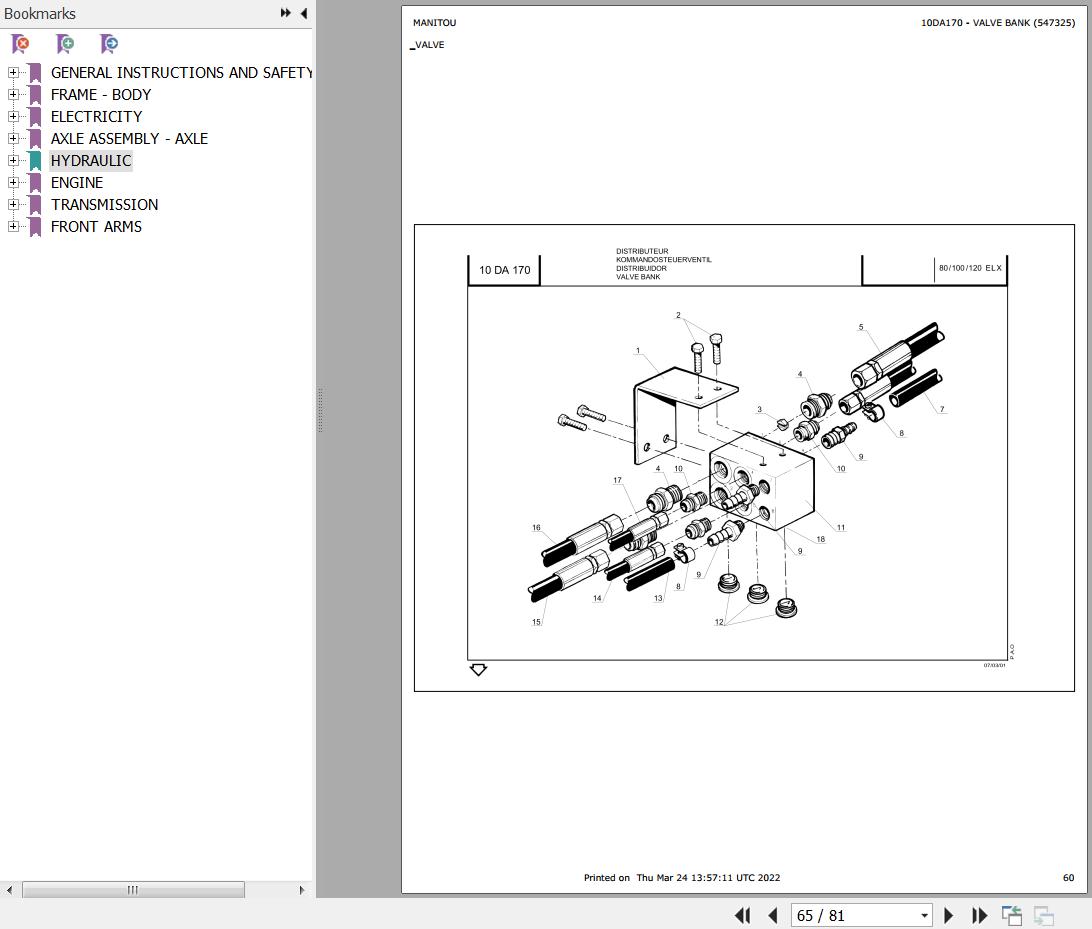 Manitou Platform 120 ELX Parts Catalog 547325