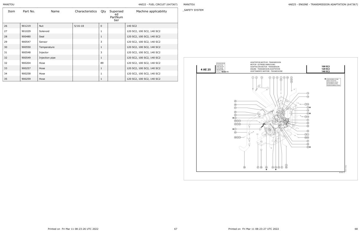 Manitou Platform 120 SC2 Parts Catalog 647367