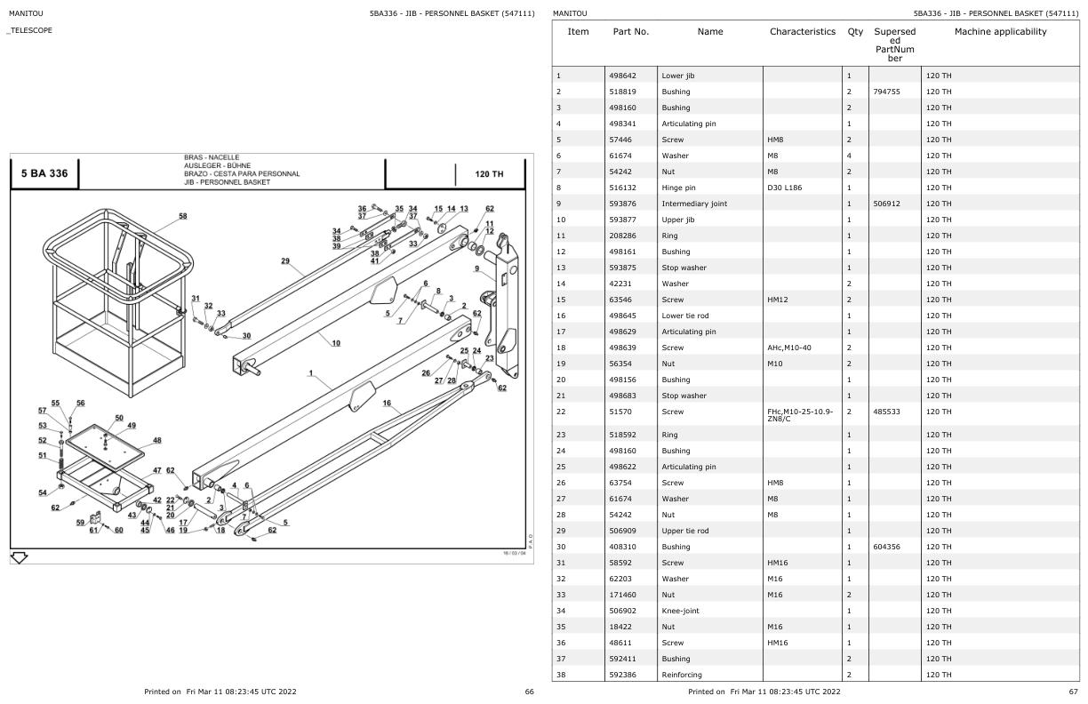 Manitou Platform 120 TH Parts Catalog 547111
