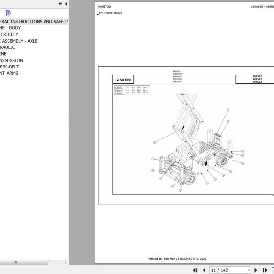 Manitou Platform 145 DLX Parts Catalog 547327