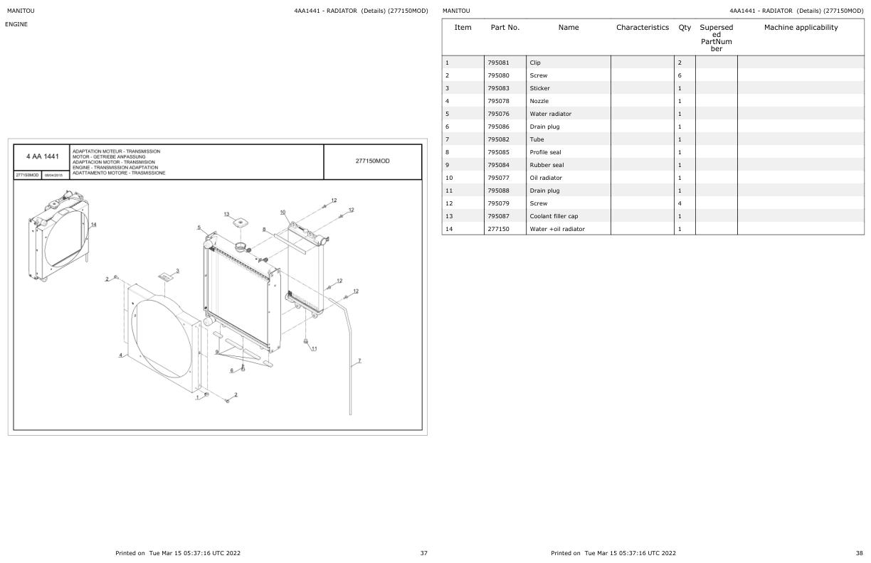 Manitou Platform 160 ATJ 4RD ST5 S2 Parts Catalog 647910