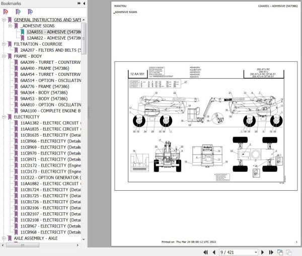 Manitou Platform 200 ATJ-X RC ST3A S1 Parts Catalog 547386