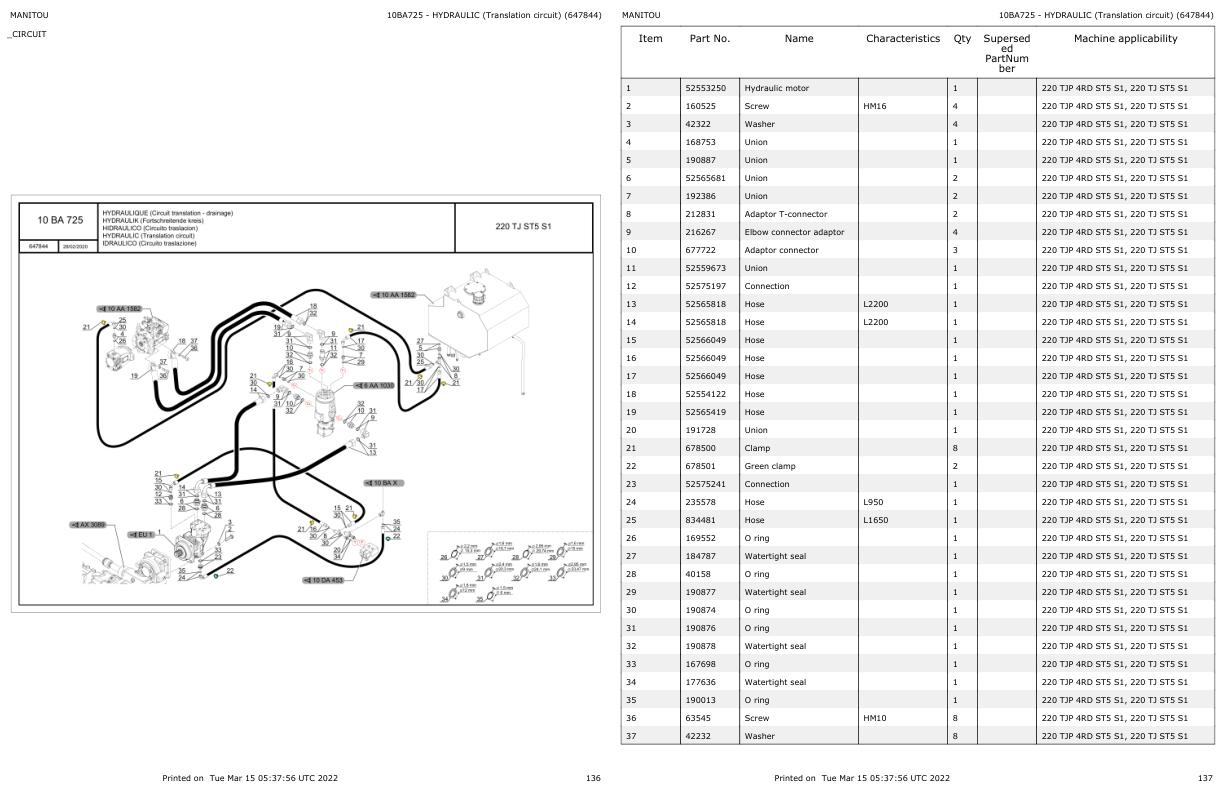 Manitou Platform 220 TJ ST5 S1 Parts Catalog 647844