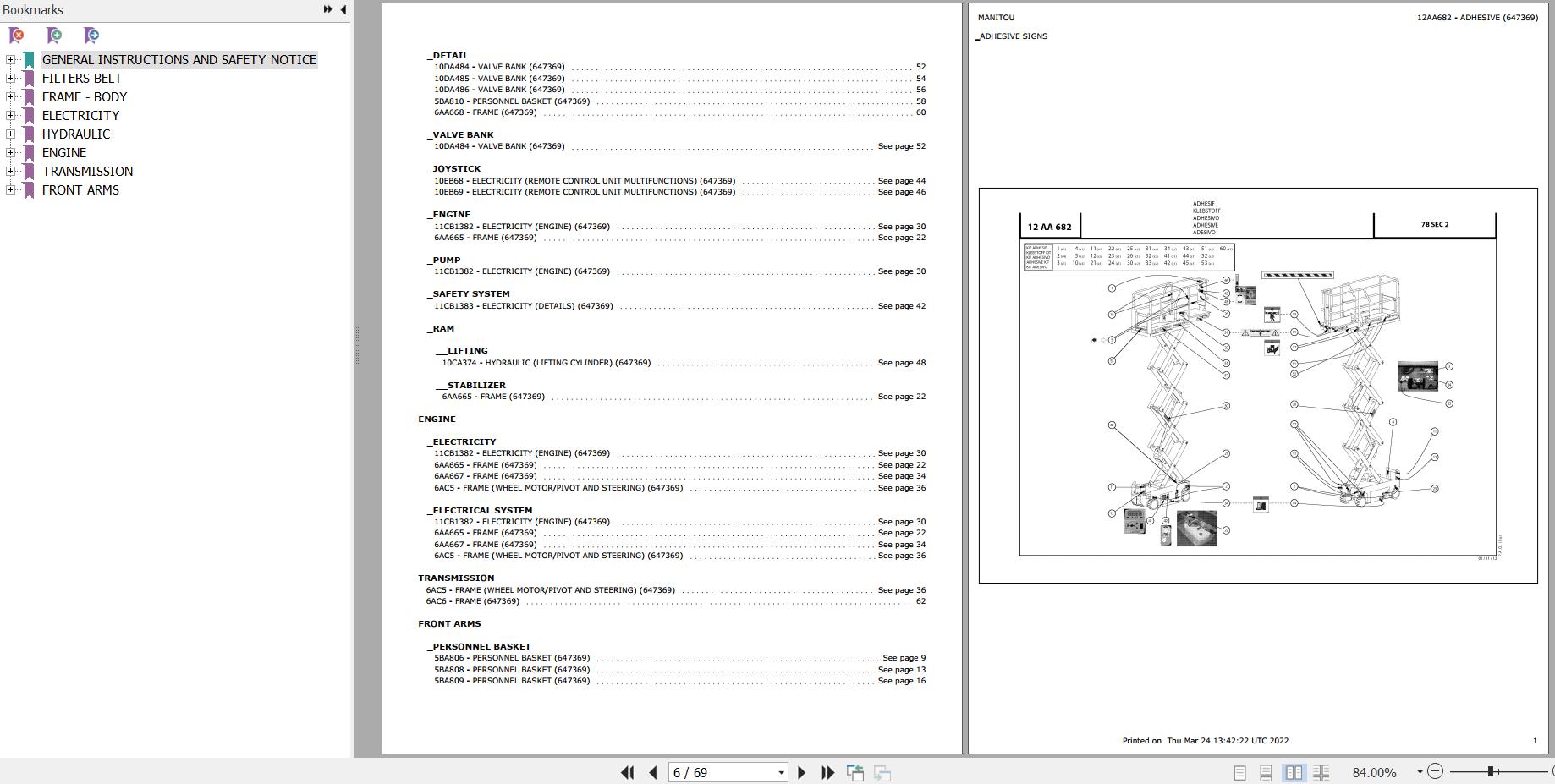 Manitou Platform 78 SEC 2 Parts Catalog 647369