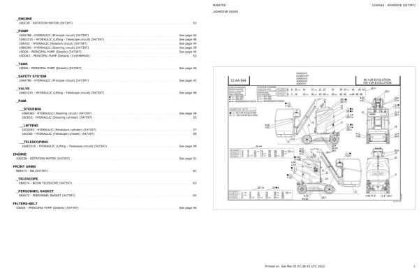 Manitou Platform 80 VJR EVOLUTION Parts Catalog 547397