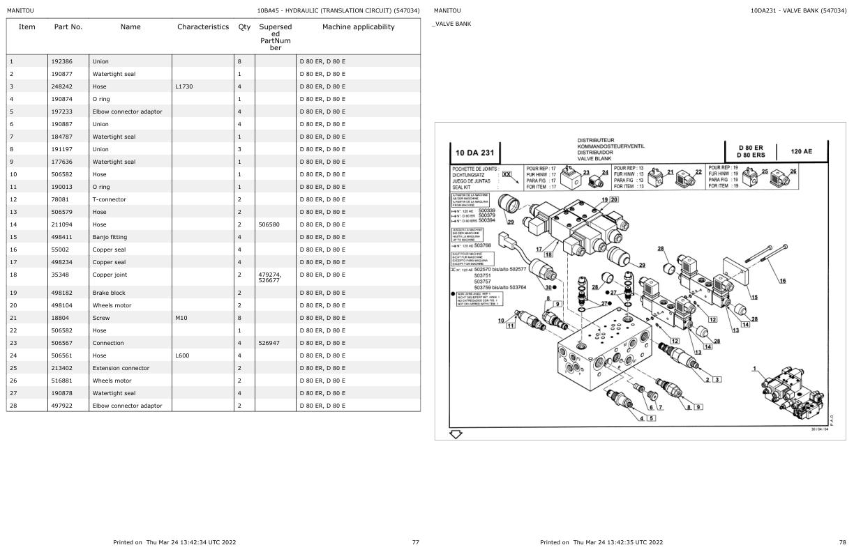 Manitou Platform D 80 ER Parts Catalog 547034