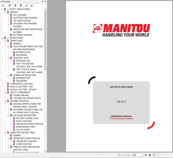 Manitou Platform VJR26S1 Operator's Manual 64779