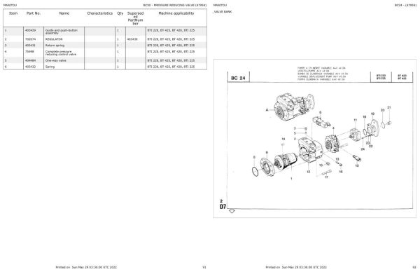 Manitou Telehandler BT420 BT425 Parts Catalog 647954