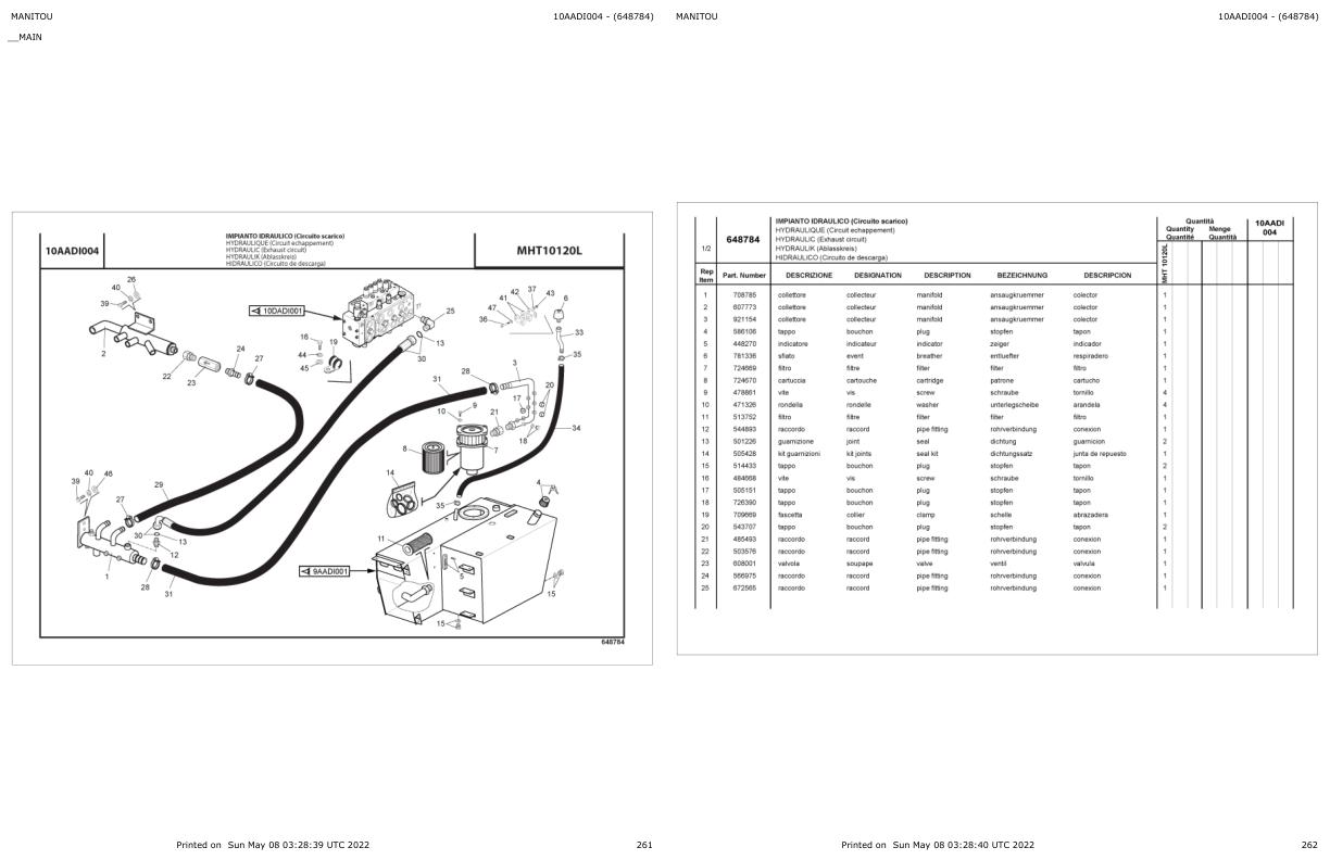 Manitou Telehandler MHT 10120 L Parts Catalog 648784