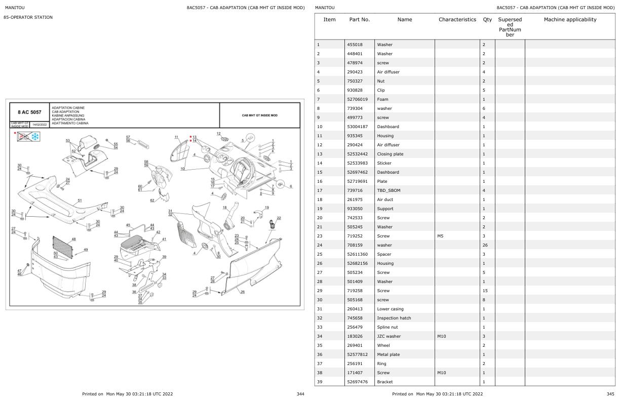 Manitou Telehandler MHT 10160 175Y ST5 S1 Parts Catalog 649305
