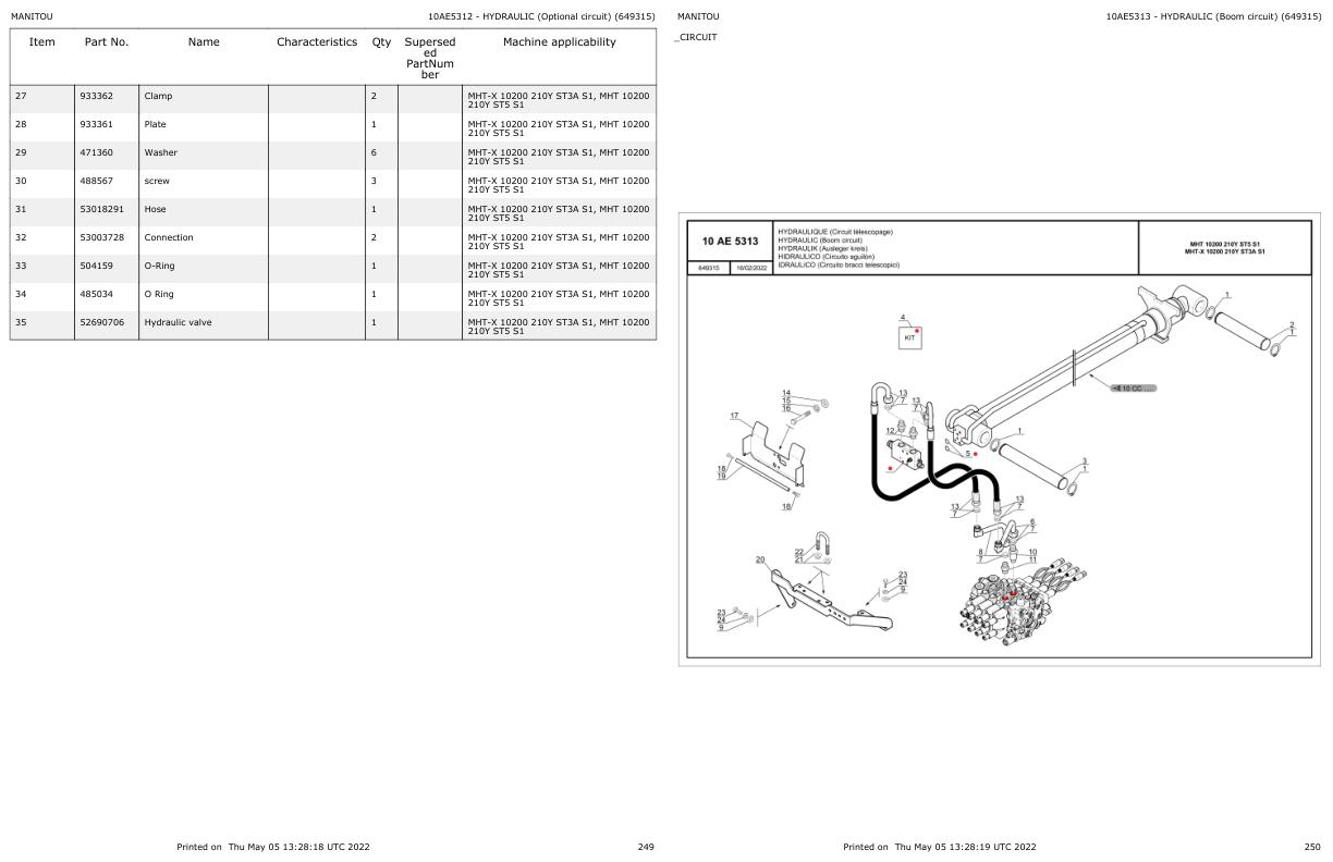 Manitou Telehandler MHT 10200 210Y ST5 S1 Parts Catalog 649315