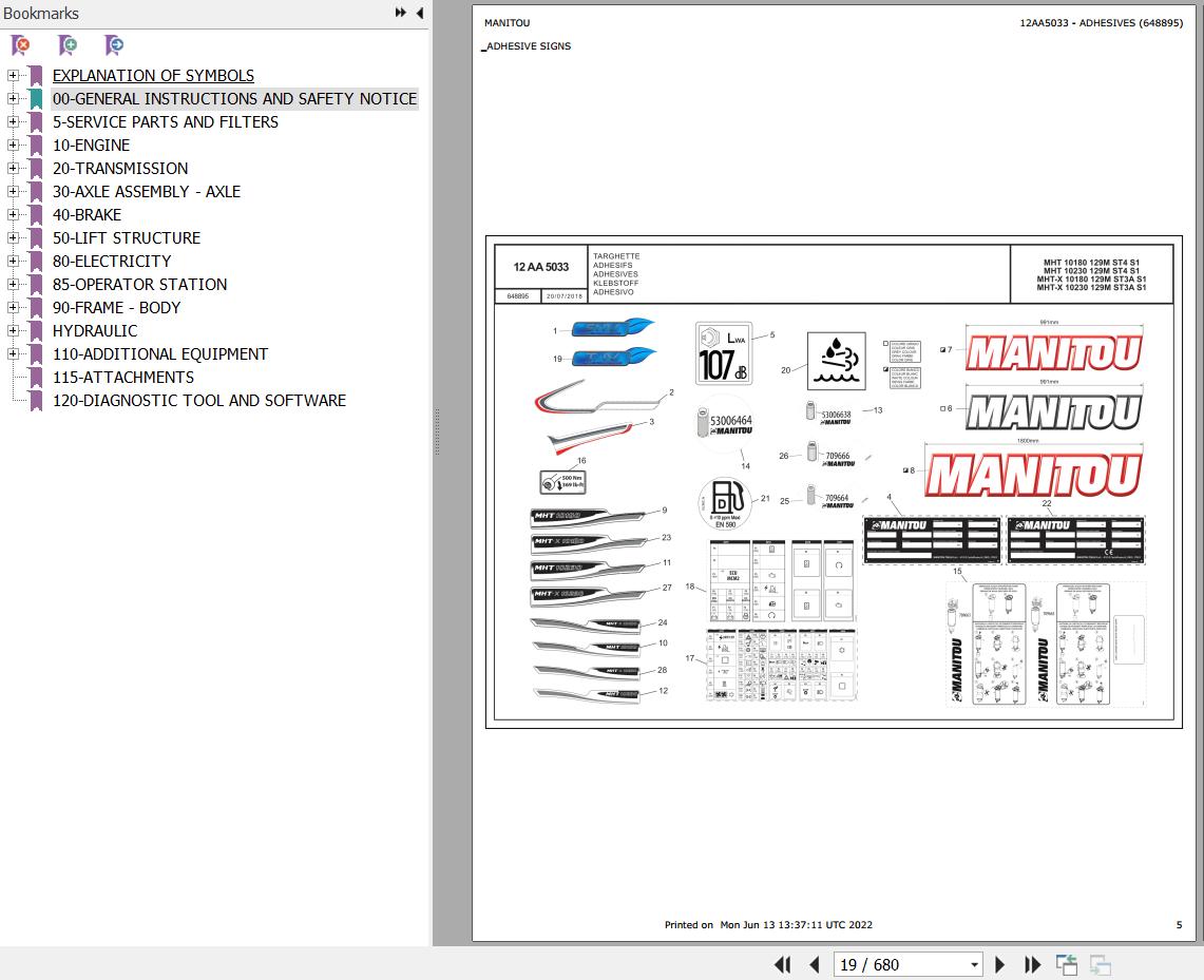 Manitou Telehandler MHT 10230 129M ST4 S1 Parts Catalog 648895