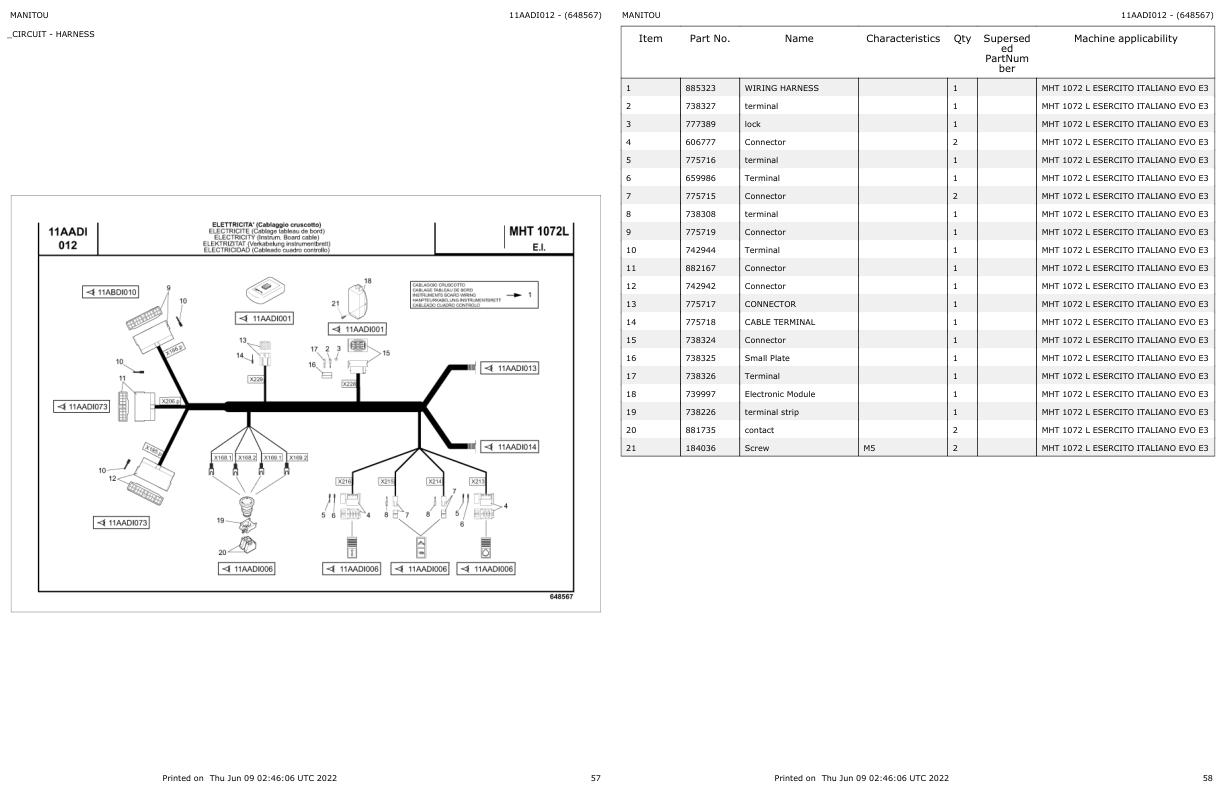 Manitou Telehandler MHT 1072 L Parts Catalog 648567