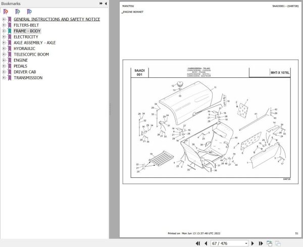 Manitou Telehandler MHT 1076L MHT-X 1076L Parts Catalog 648728