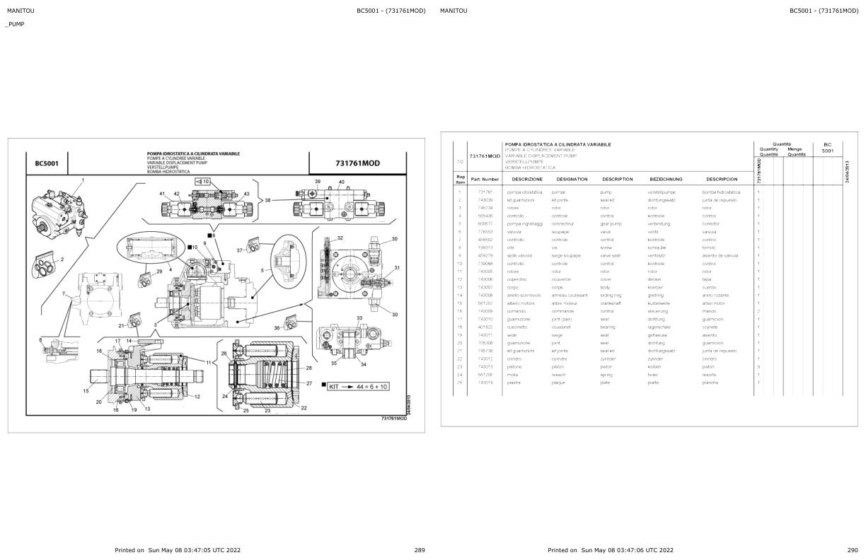 Manitou Telehandler MHT-X 860 L E3 MINE SPEC Parts Catalog 648765