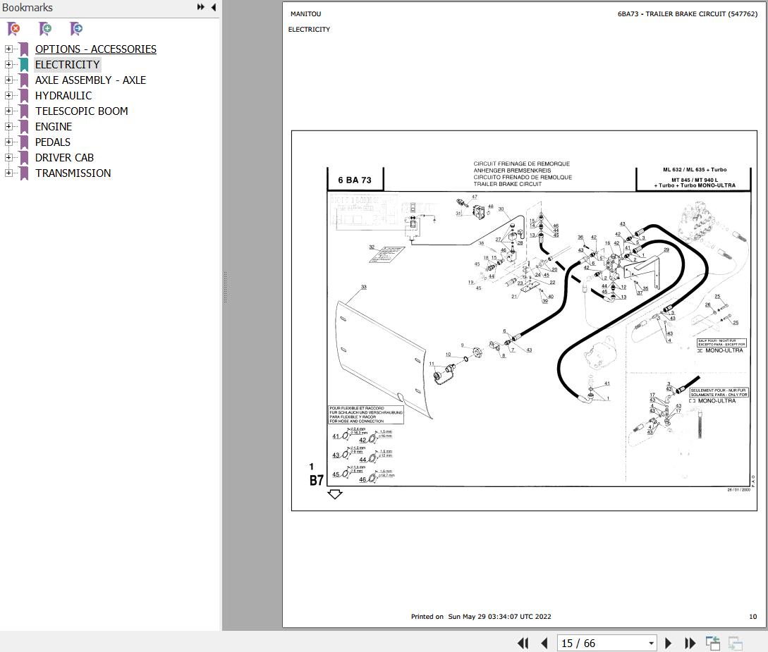 Manitou Telehandler ML 632 ML 635 TURBO S2 Parts Catalog 547762