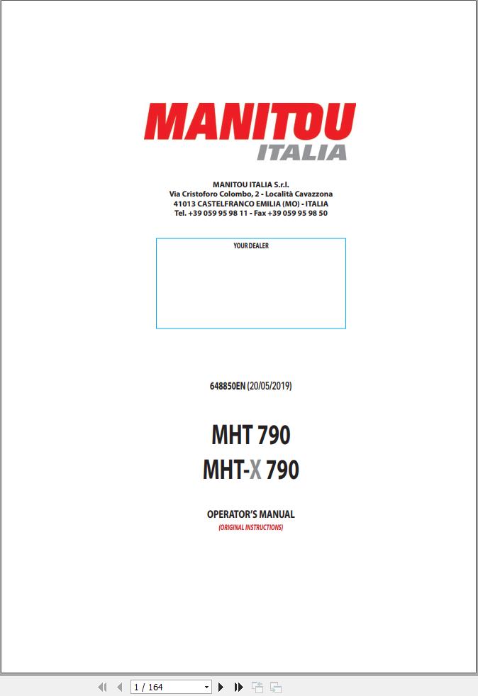 Manitou Telescopic Handlers MHT790 MHTX790 Operator's Manual 648850 EN