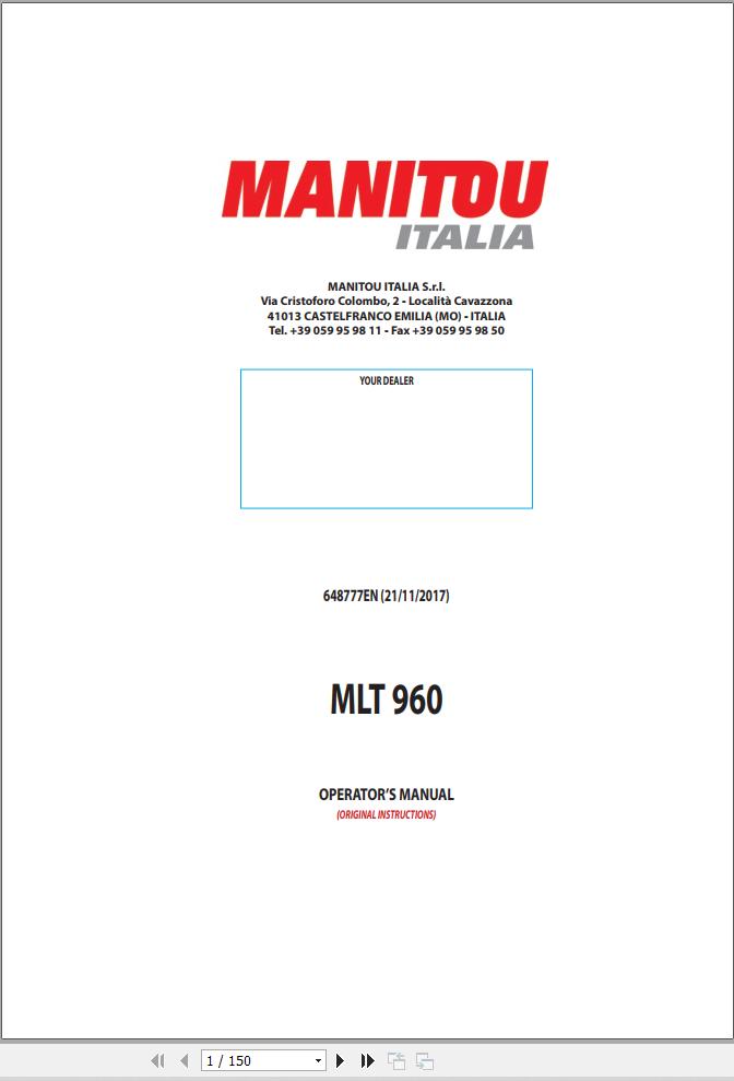 Manitou Telescopic Handlers MLT960 Operator Manual