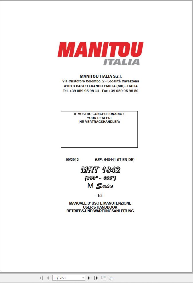 Manitou Telescopic Handlers MRT1842 M Series E3 Operator Manual