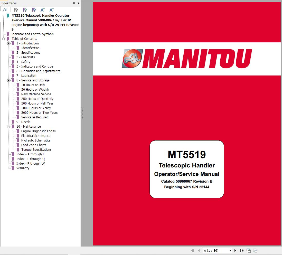 Manitou Telescopic Handlers MT5519 Operator & Service Manual