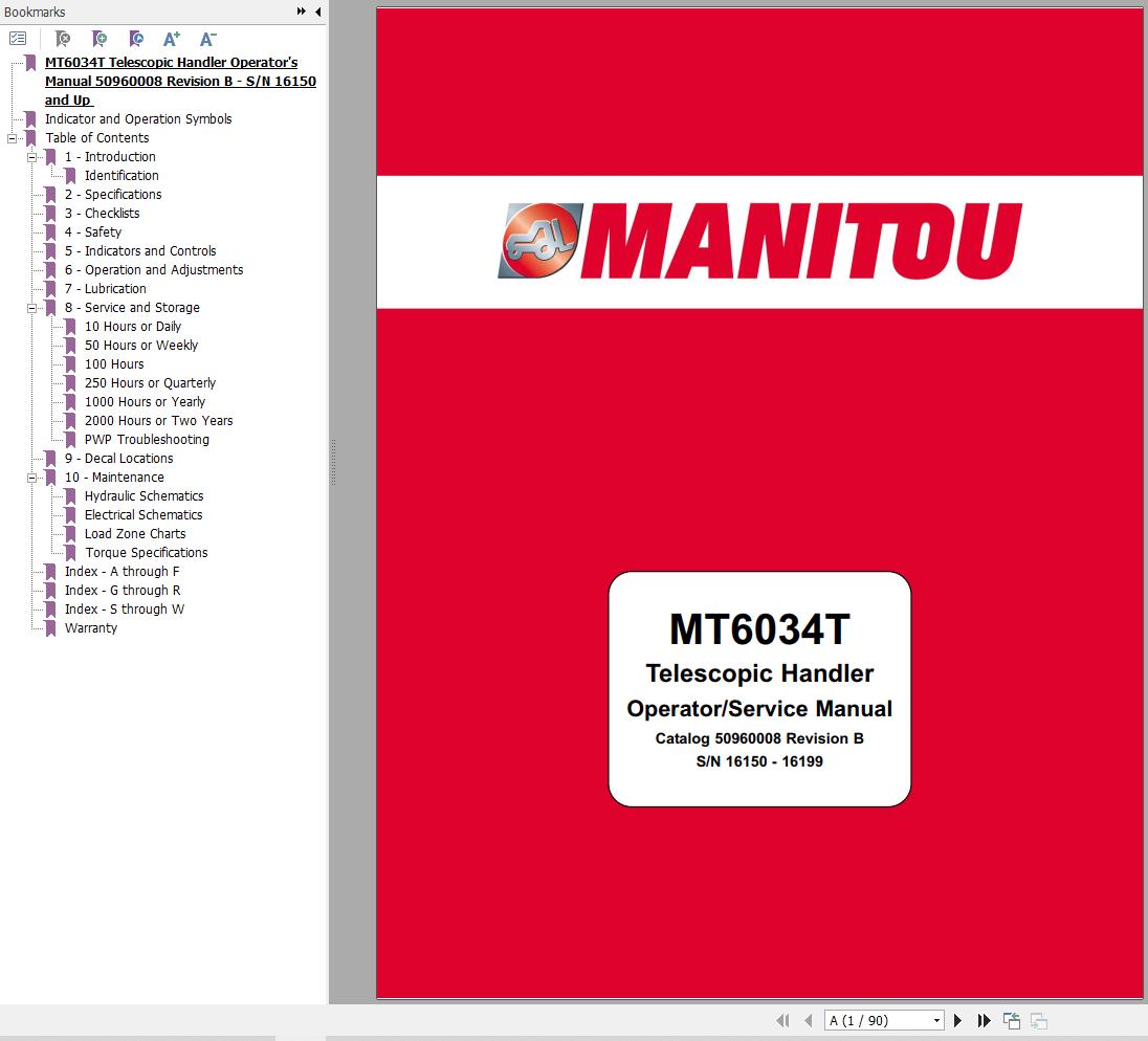 Manitou Telescopic Handlers MT6034T Operator & Service Manual