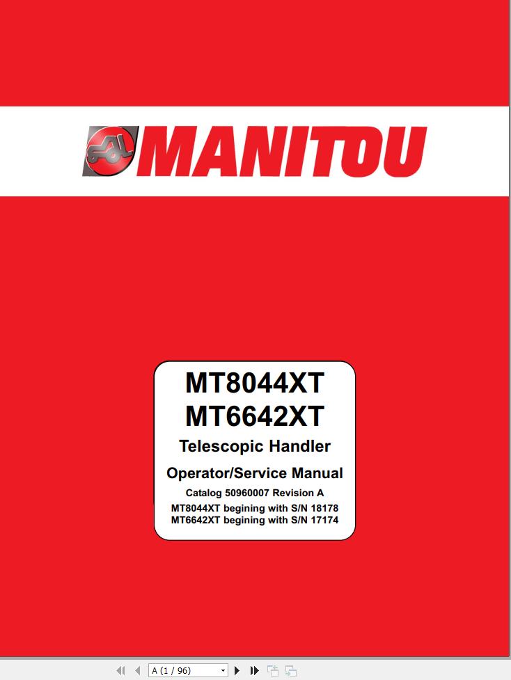Manitou Telescopic Handlers MT6642XT MT8044XT Operator Service Manual ...