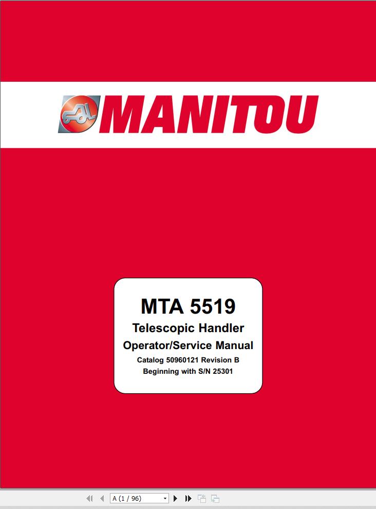 Manitou Telescopic Handlers MTA5519 Operator's & Service Manual 50960121B