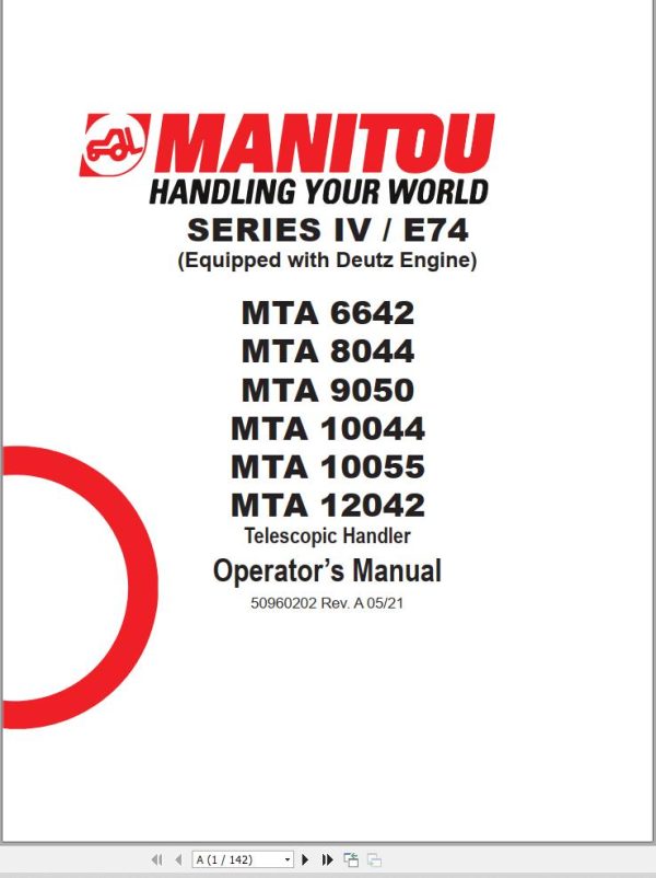 Manitou Telescopic Handlers MTA6642 to MTA12042 Operator's Manual 50960202A