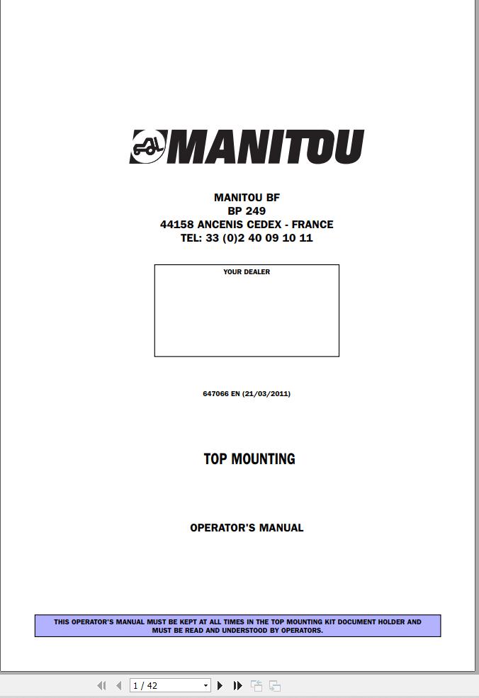 Manitou Telescopic Handlers TMT25I To TMT320FL Turbo HT Operator Manual ...