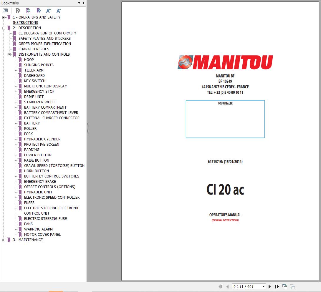Manitou Warehousing CI20ac Operator's Manual 647157