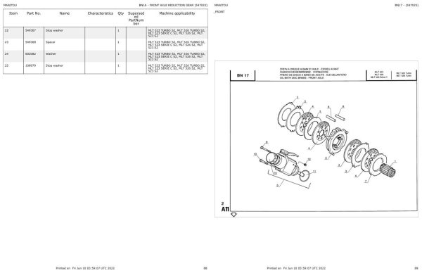 Manitou Telehandler MLT 523 S2 Parts Catalog 547025