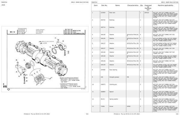 Manitou Telehandler MLT 524 TURBO MONO ULTRA Parts Catalog 547106