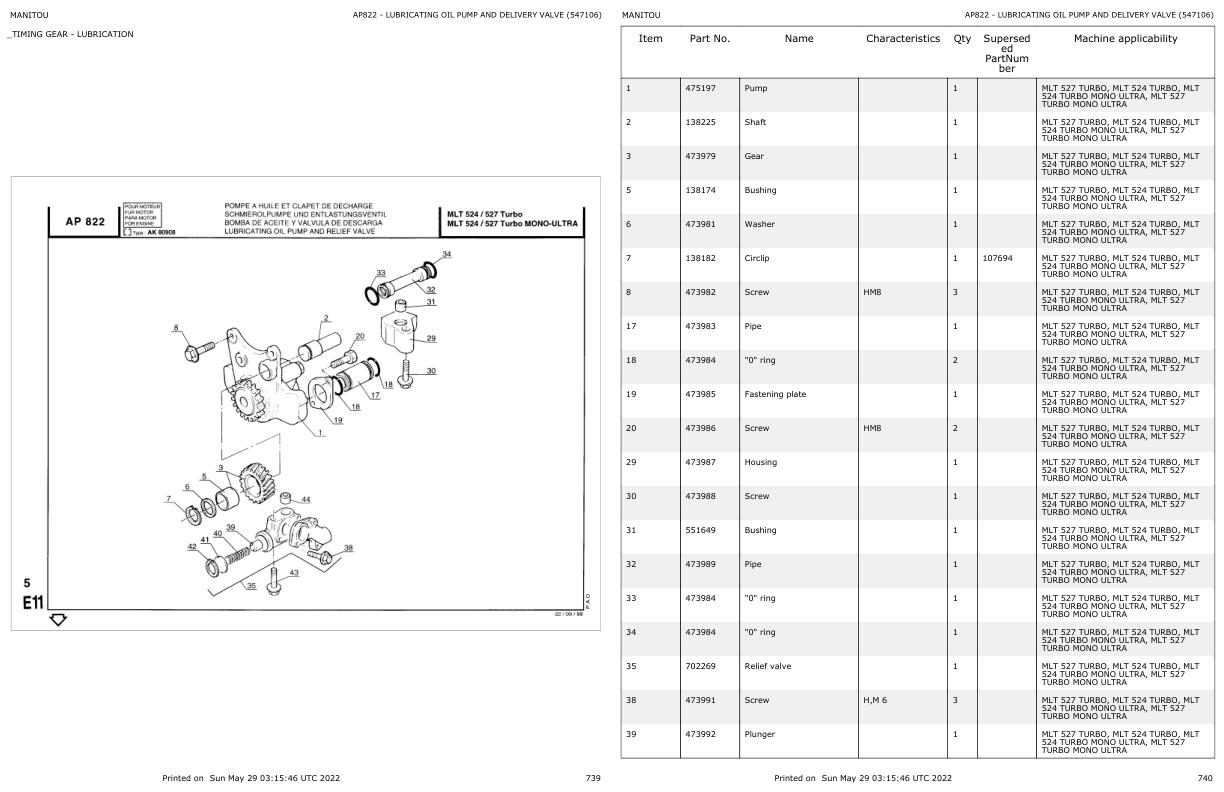Manitou Telehandler MLT 524 TURBO Parts Catalog 547106