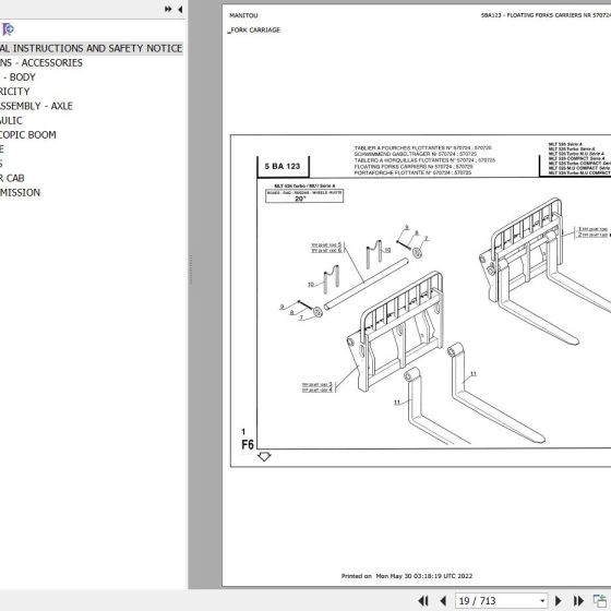 Manitou Telehandler MLT 524 TURBO Parts Catalog 547106