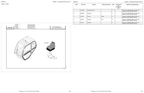 Manitou Telehandler MLT 627 COMPACT SB E2 Parts Catalog 547884