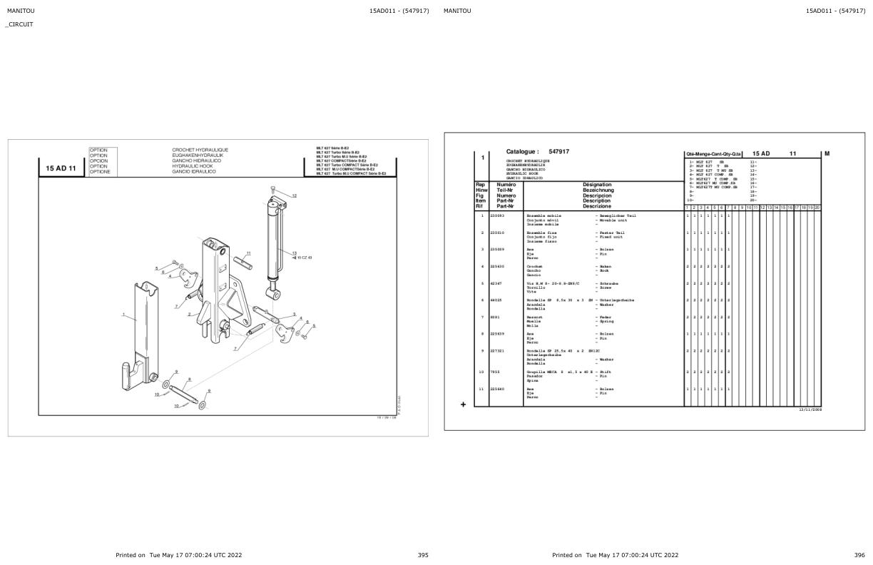 Manitou Telehandler MLT 627 TURBO COMPACT SB E2 Parts Catalog 547884