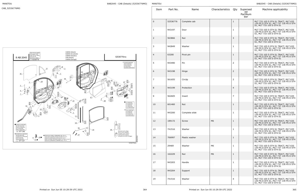 Manitou Telehandler MLT 630 105D V CP ST4 S2 Parts Catalog 647630