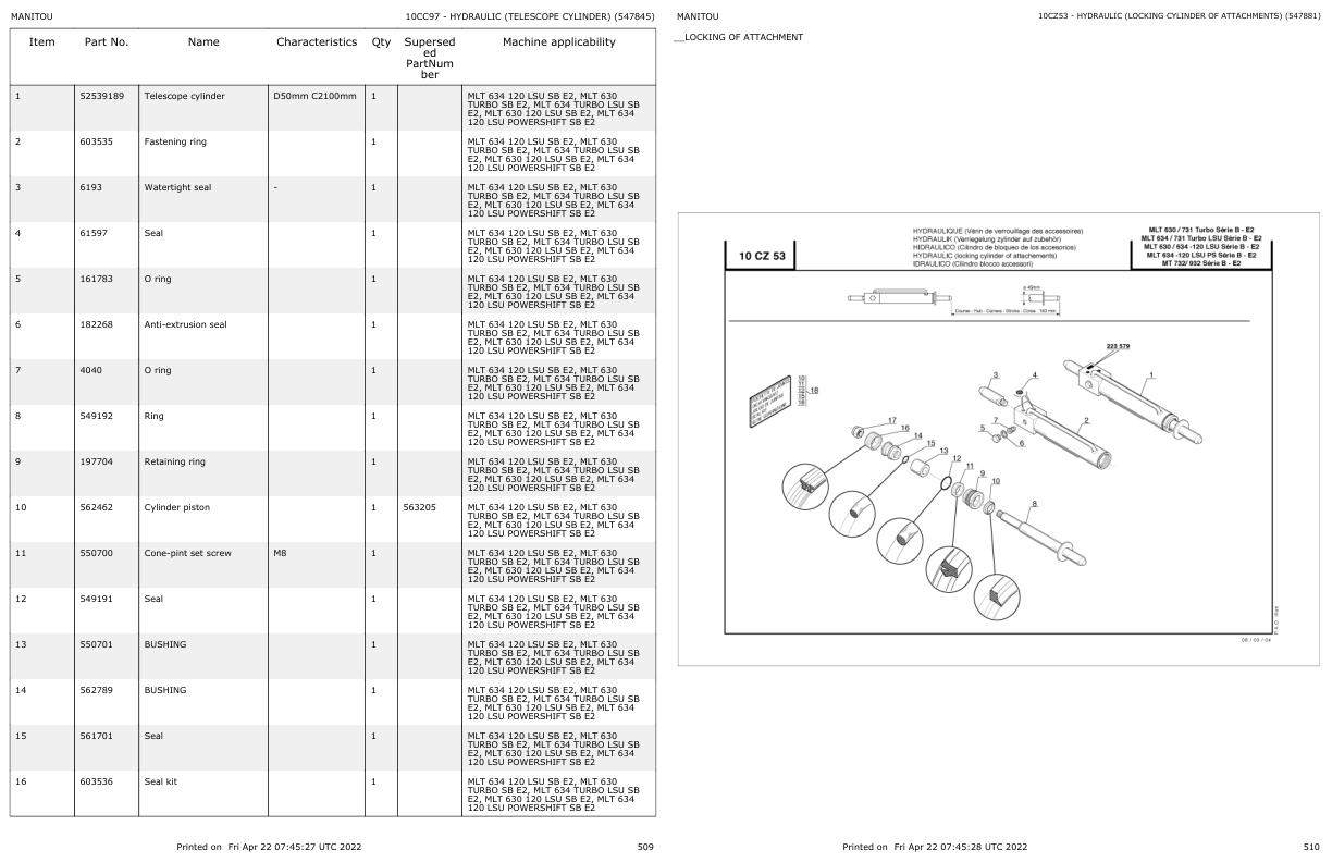 Manitou Telehandler MLT 630 TURBO SB E2 Parts Catalog 547845