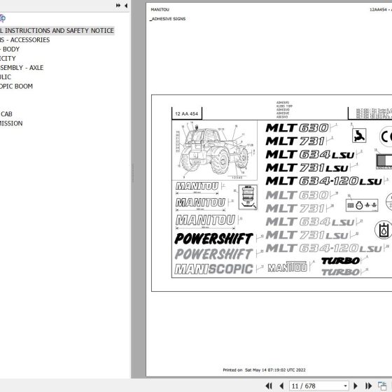 Manitou Telehandler MLT 630 TURBO SB E2 Parts Catalog 547845