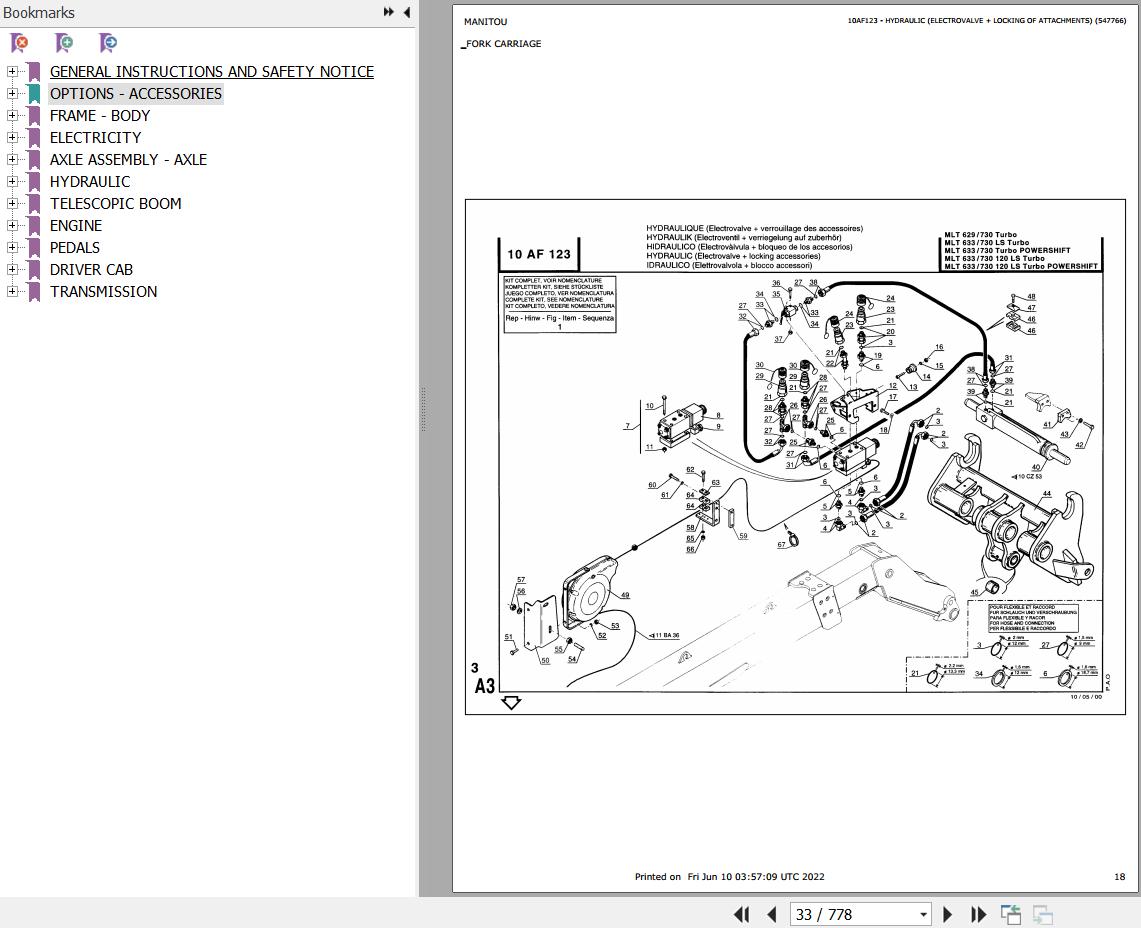 Manitou Telehandler MLT 633 TURBO POWERSHIFT Parts Catalog 547628