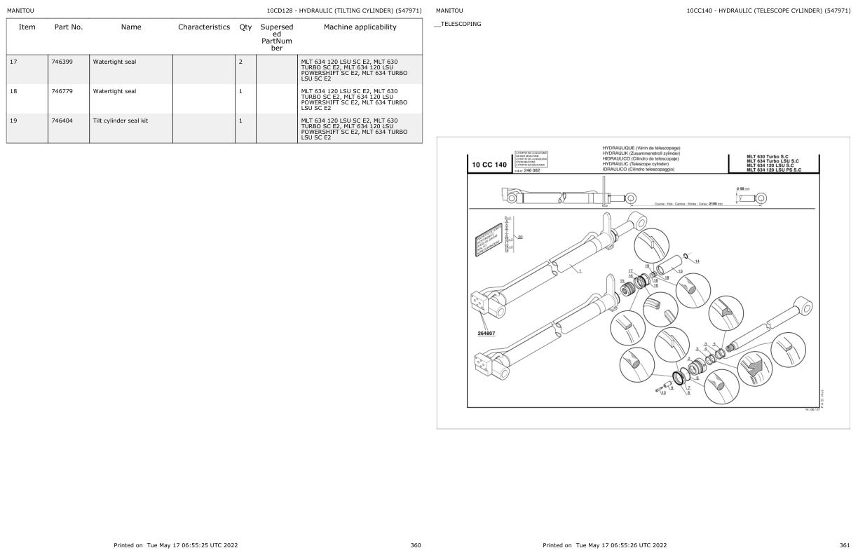 Manitou Telehandler MLT 634 120 LSU SC E2 Parts Catalog 547971