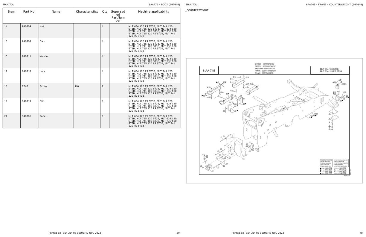 Manitou Telehandler MLT 634 120 POWERSHIFT ST3B Parts Catalog 647444