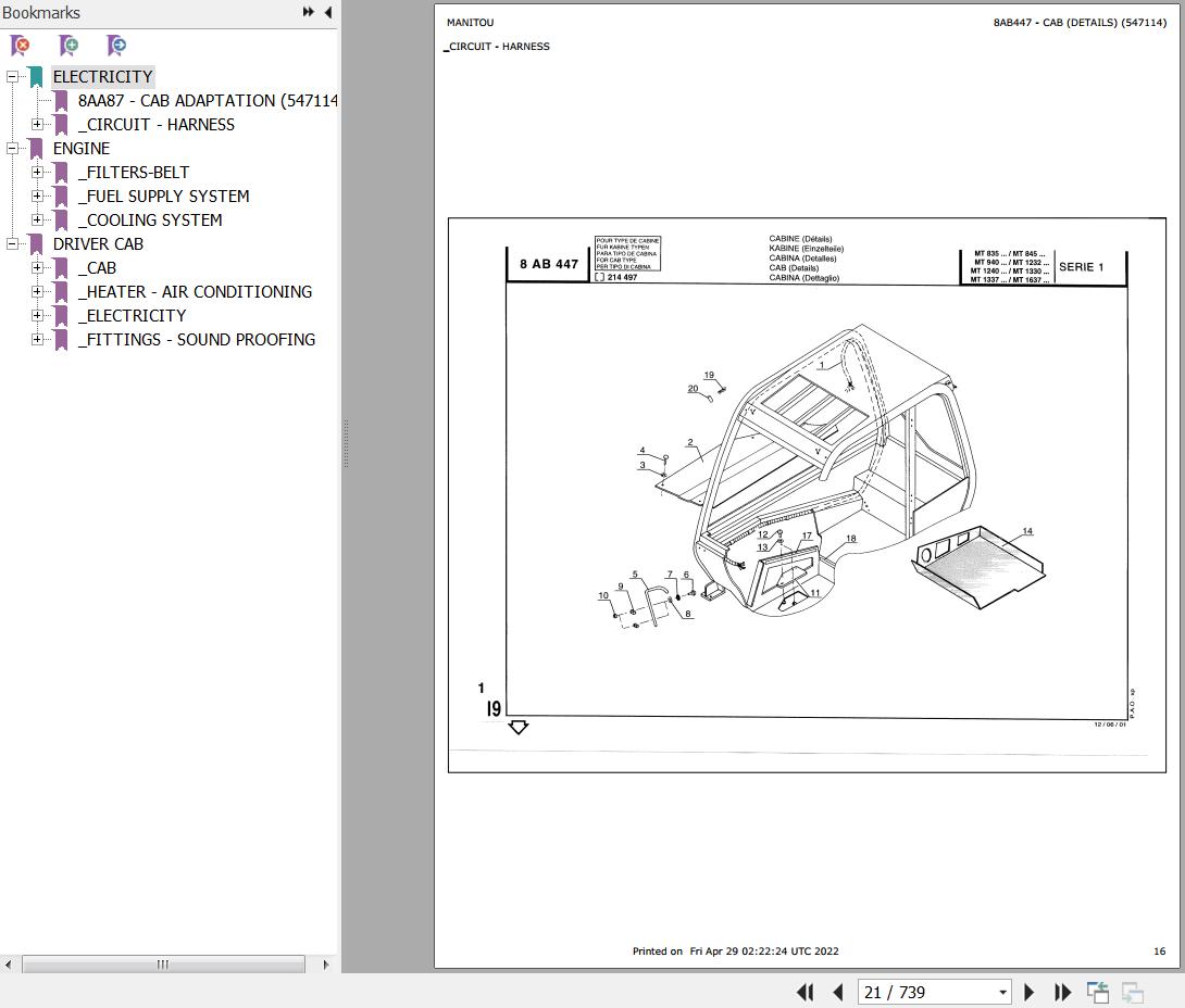 Manitou Telehandler MLT 728 POWERSHIFT MONO ULTRA Parts Catalog 547144
