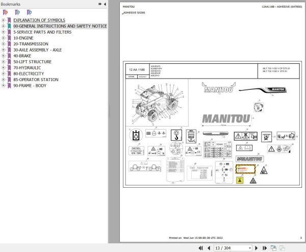 Manitou Telehandler MLT 730 115D V ST5 S1 Parts Catalog 647856