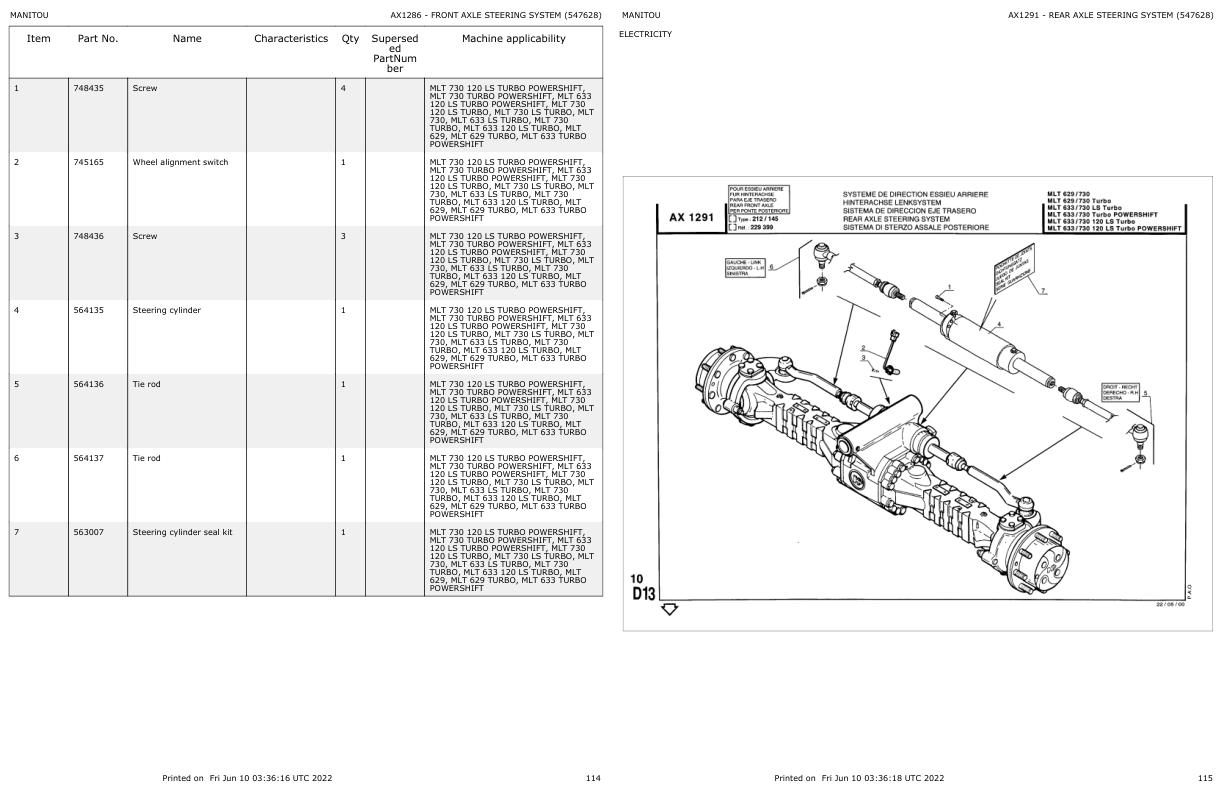 Manitou Telehandler MLT 730 TURBO POWERSHIFT Parts Catalog 547628
